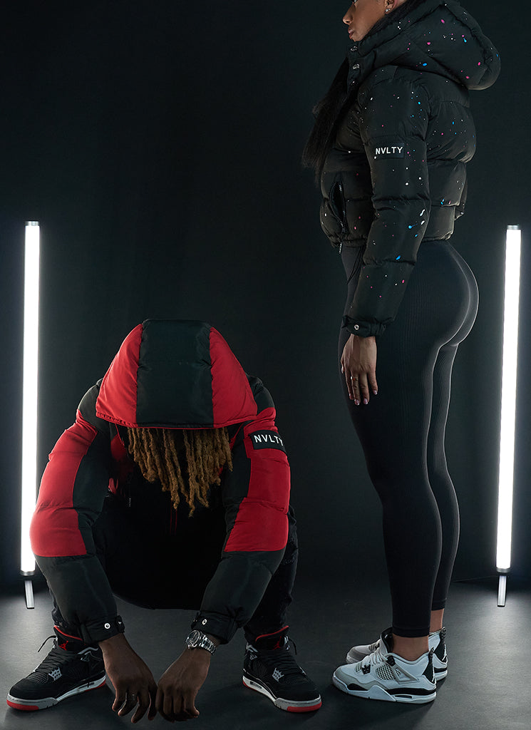 NVLTY - Womens Paint Puffer Jacket - Black – EU - N V L T Y